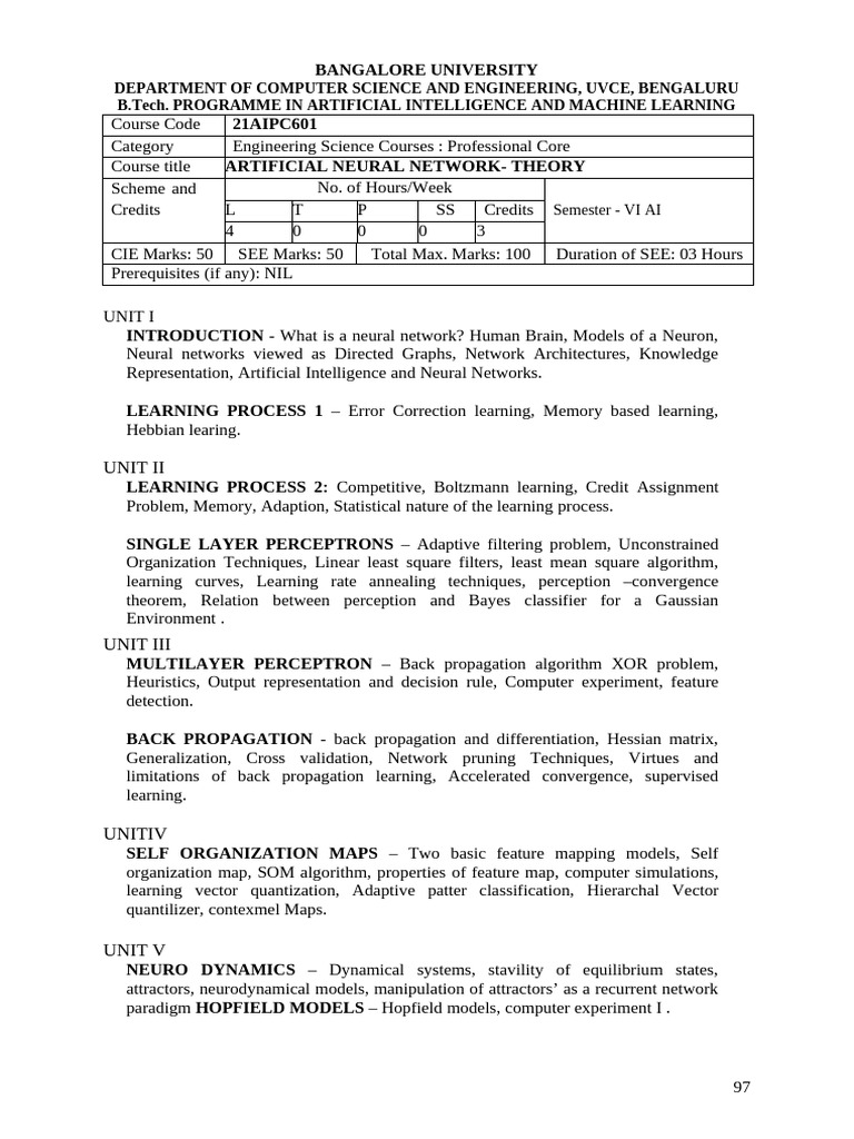 Ann Syllabus Pdf Artificial Neural Network Computational Neuroscience