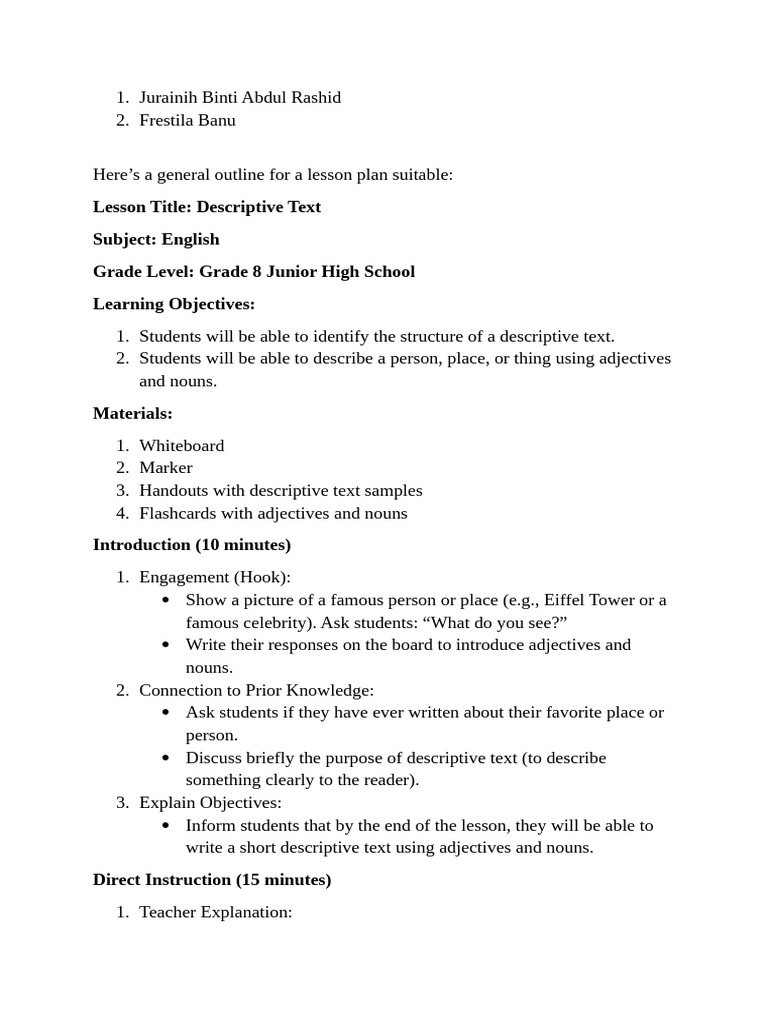Outline Lesson Plan - Jurainih and Frestila | PDF | Learning | Cognition