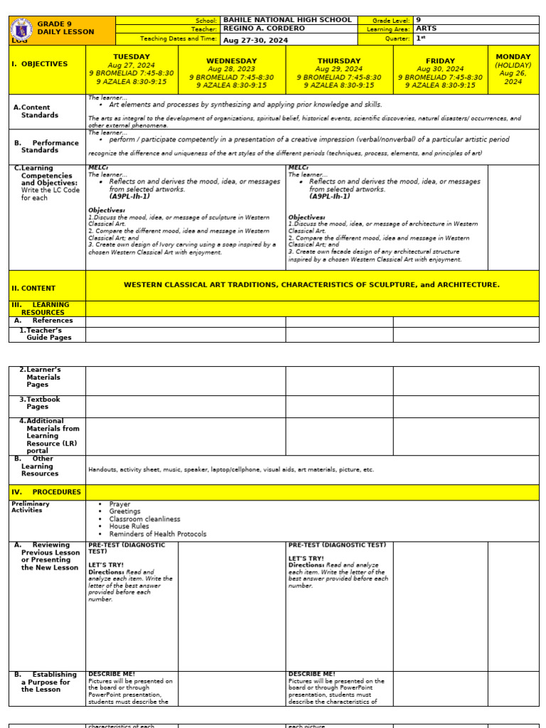 GRADE-9_MAPEH_Q1-W5 | PDF | Learning | Sculpture
