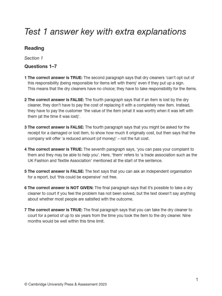 IELTS 18 General Training Test 1 Reading Extended Answer Key | PDF ...