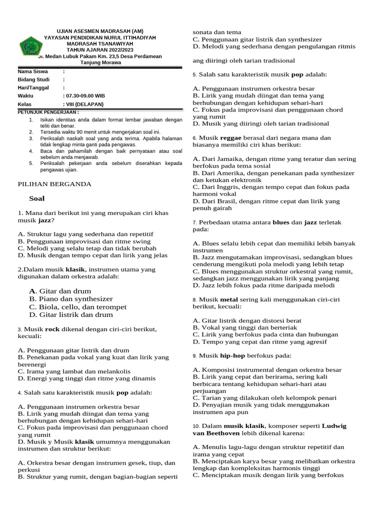 Soal Ujian SBD Kelas Viii | PDF