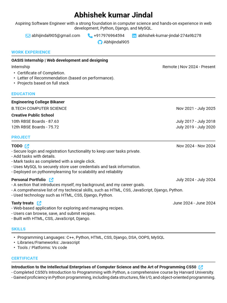 Abhishek Kumar Jindal - Resume | PDF | Python (Programming Language) | Java Script
