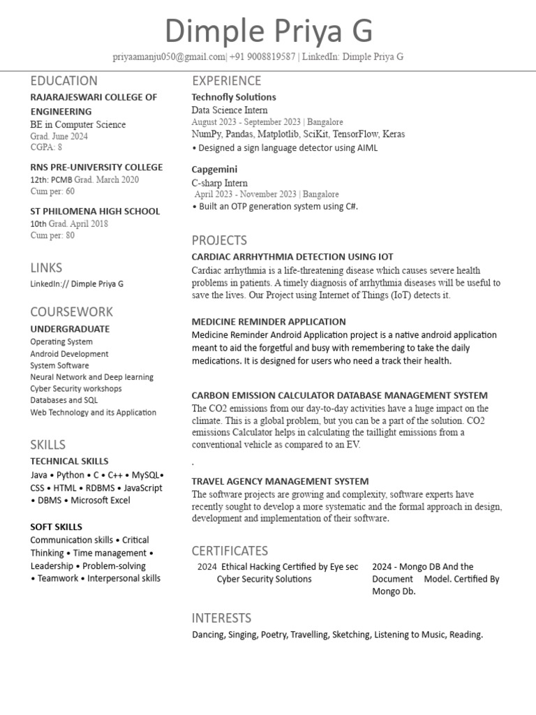 Dimple Resvahah | PDF | Databases | Internet Of Things