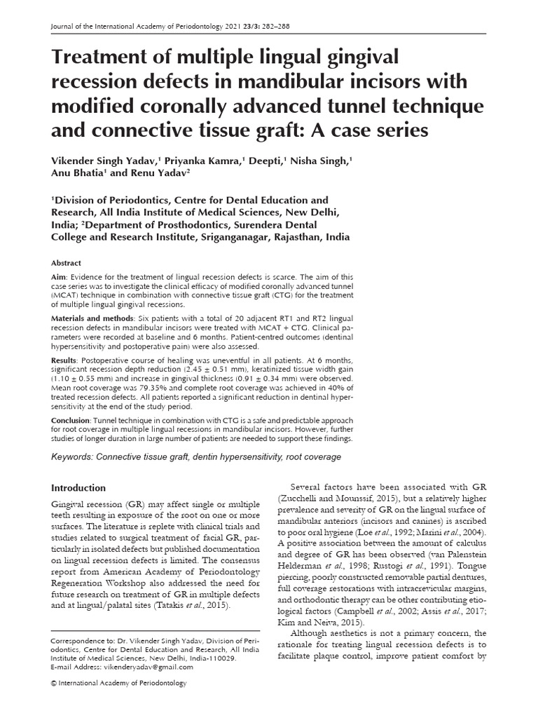 JIAP July 2021 - Treatment of Multiple Lingual Gingival Recession ...