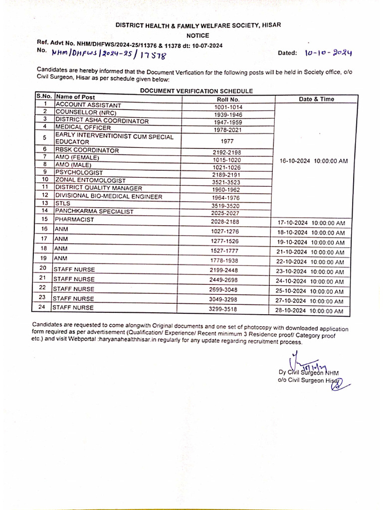 10-10-2024 Notice For Document Varification | PDF