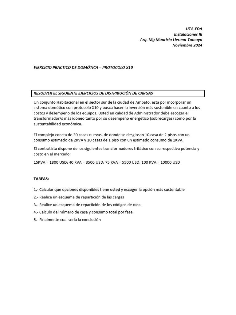 Ejercicio Practico de Domótica Cargas | PDF