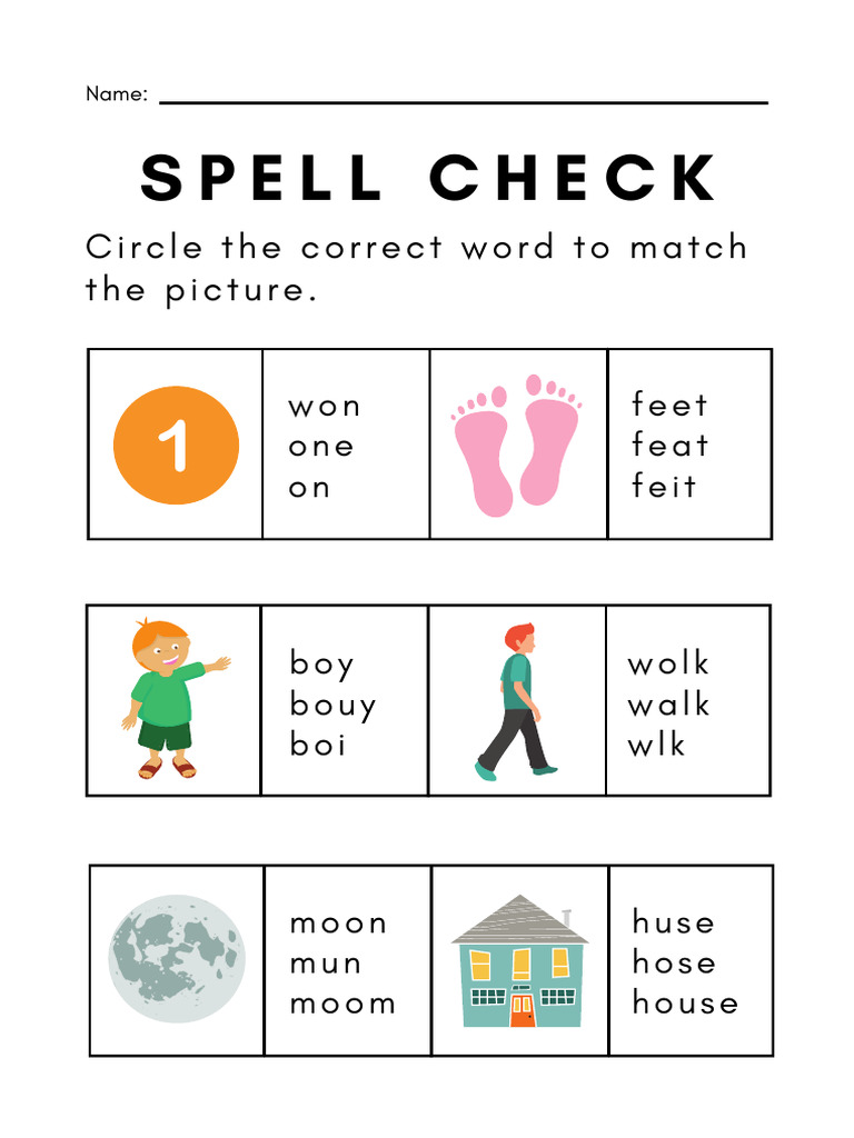Spell Check Picture Matching Activity | PDF