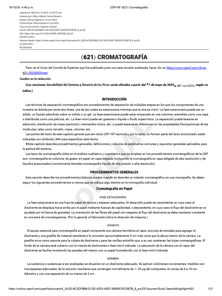 Procedimientos de Cromatografía USP 621 | PDF