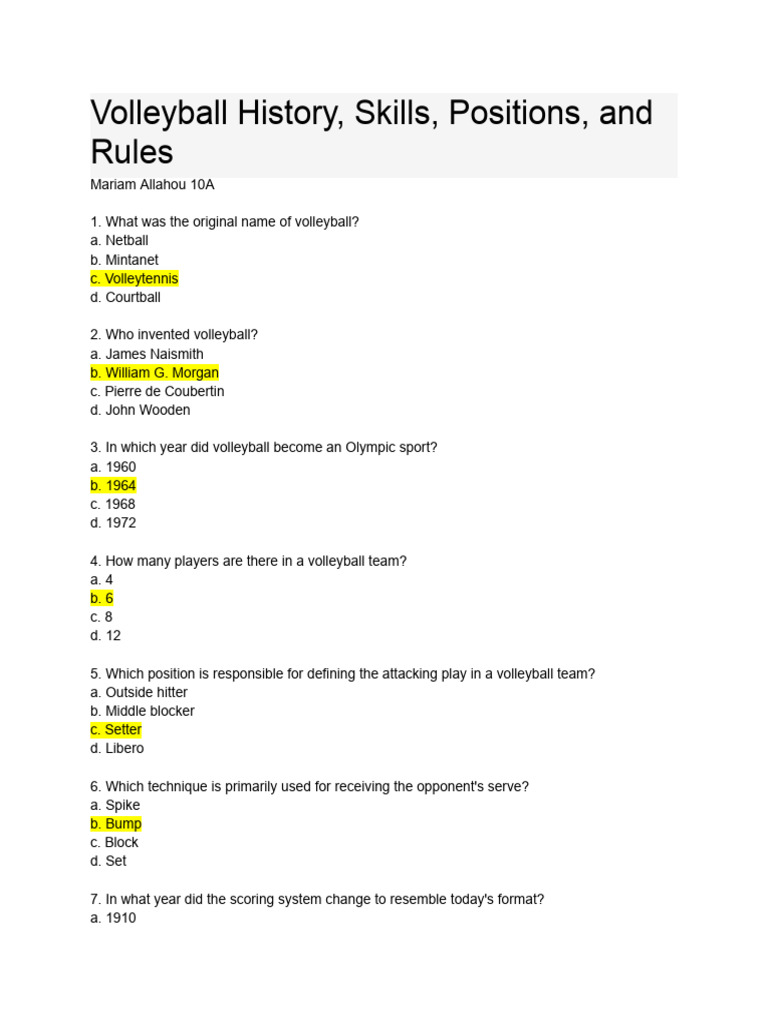 Volleyball History, Skills, Positions, And Rules | PDF