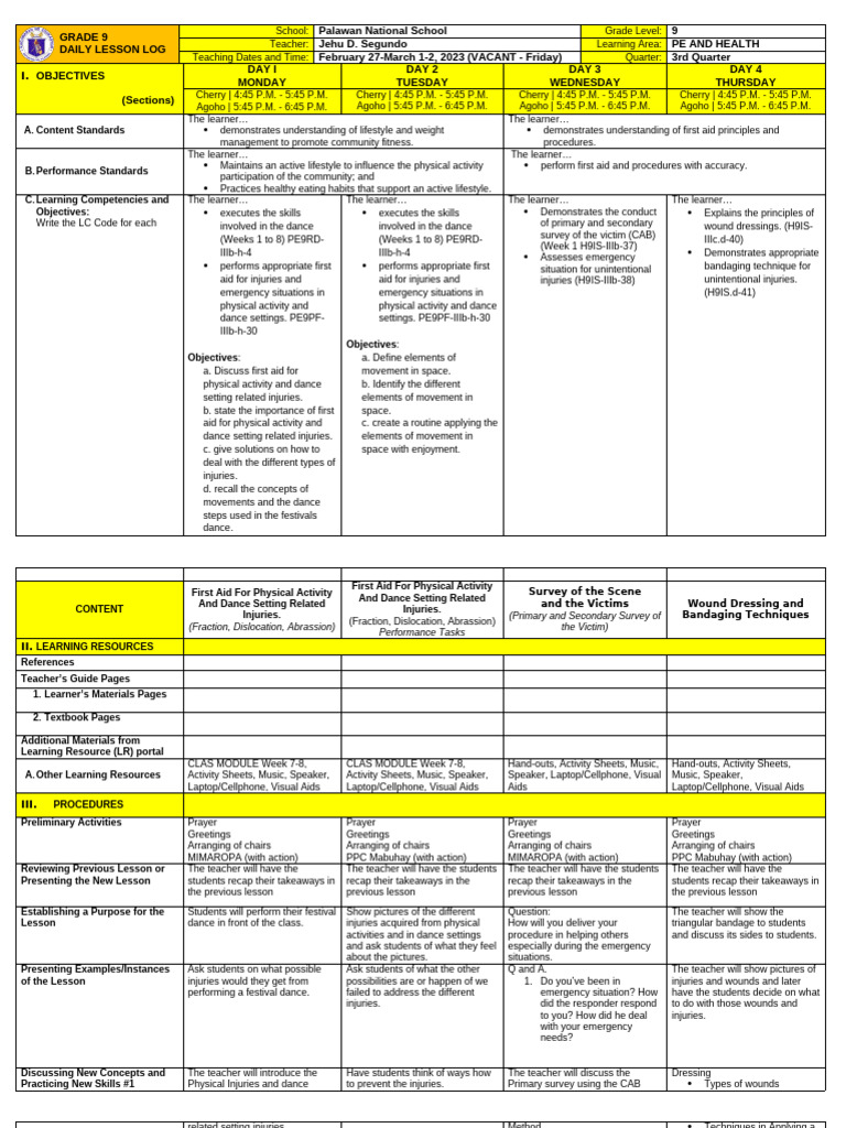 q3 Grade 9 Pe Health Week 7 8 1 2 | PDF | Learning | Teachers