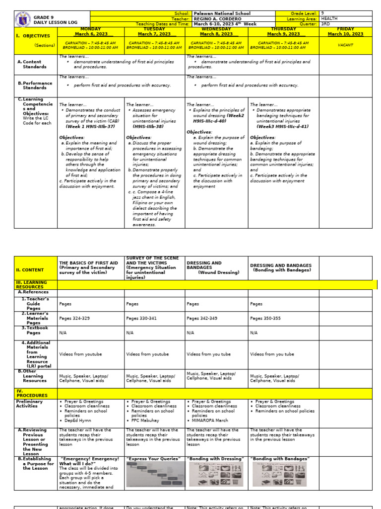 q3 Grade-9 Health q3 Week1-4 | PDF | First Aid | Learning