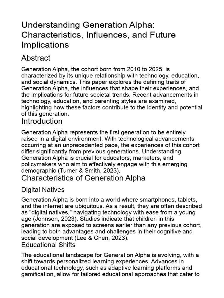 Generation Alpha: Traits & Future Impact | PDF | Learning | Identity ...
