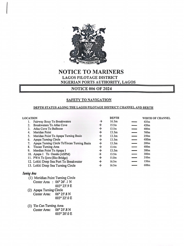 Lagos Notice To Mariners 31.10.2024 | PDF