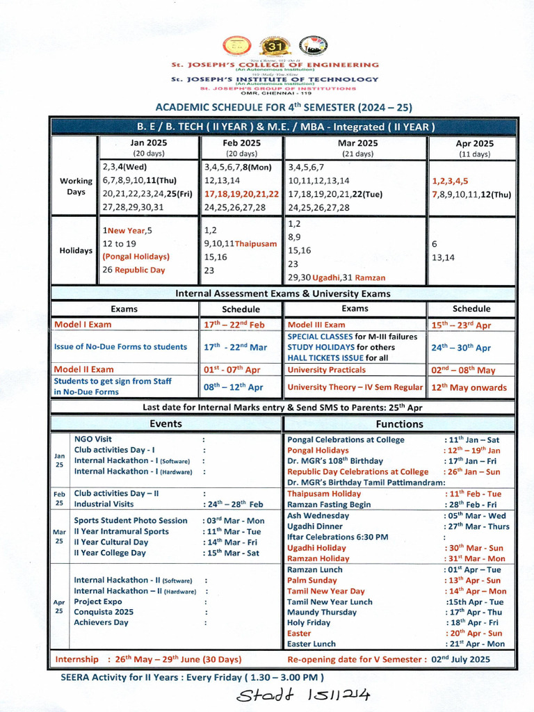 Academic Schedule For II Year-1 | PDF
