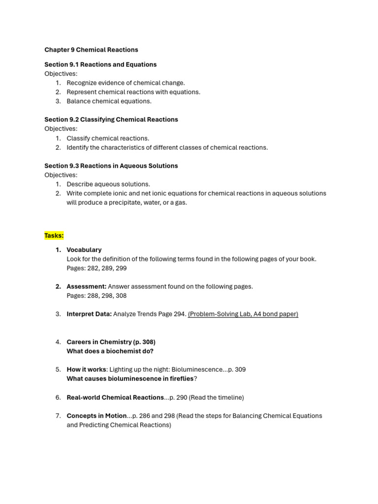 Chapter 9 Chemical Reactions | PDF