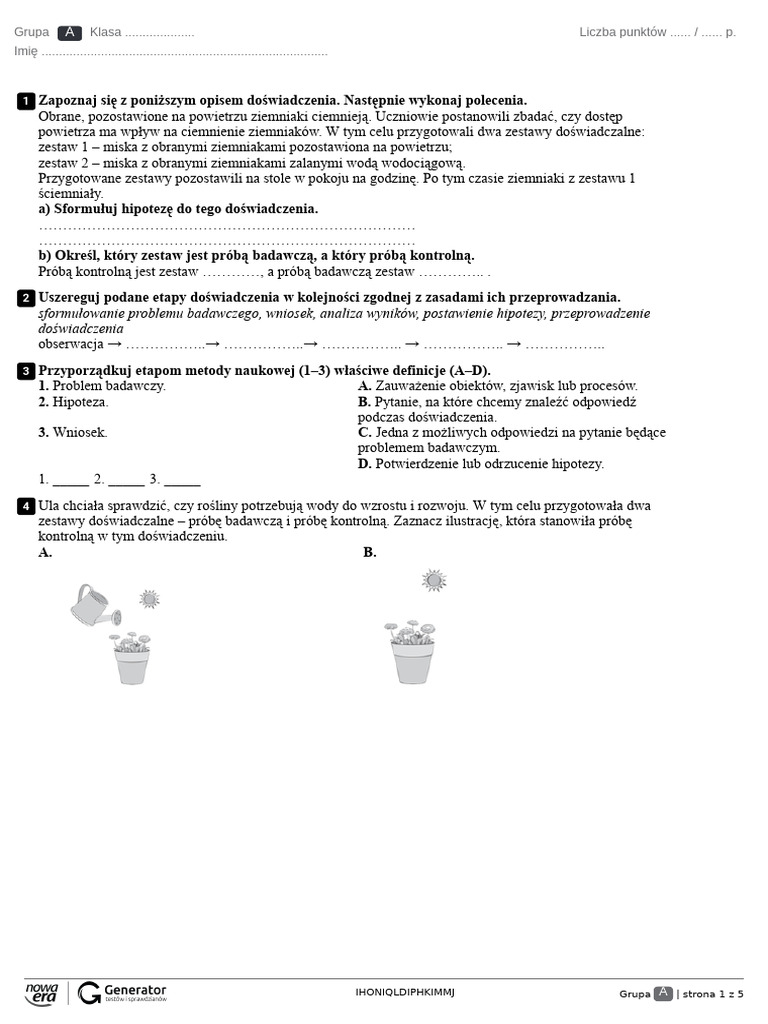 Jak Poznawać Biologię Kl5 Dział 1 Test Pdf