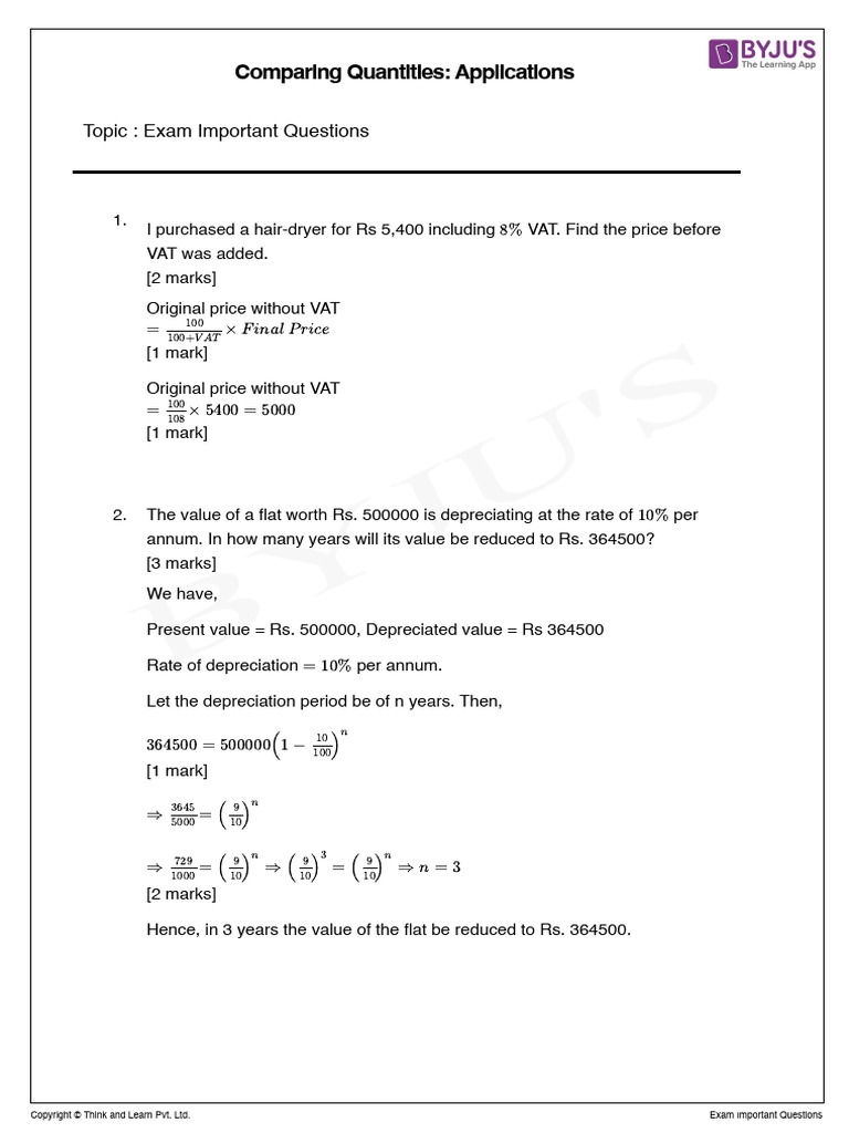 CBSE G+08 Comparing+Quantities EIQ | PDF | Interest | Compound Interest