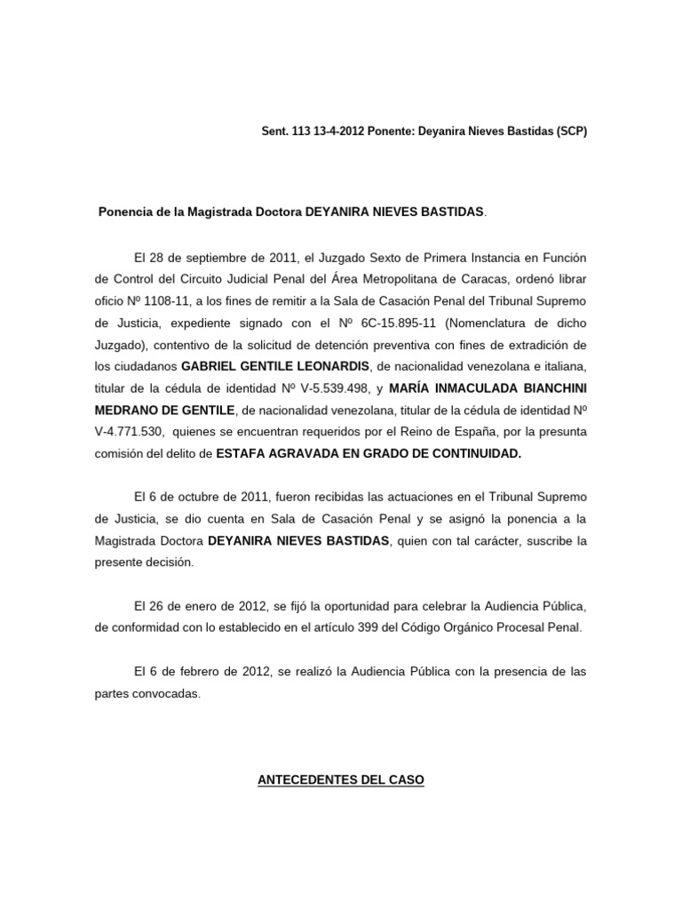 Sent. 113 13-4-2012 | PDF | Derecho penal | Documento de identidad