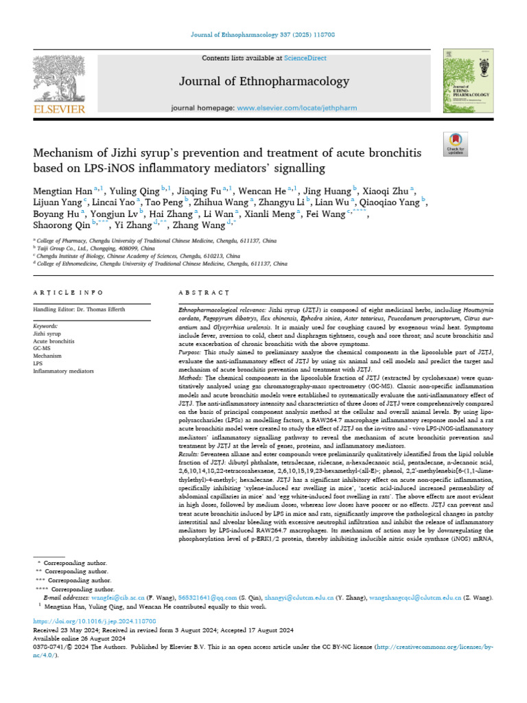 Mechanism of Jizhi Syrup's Prevention and Treatment of Acute Bronchitis ...