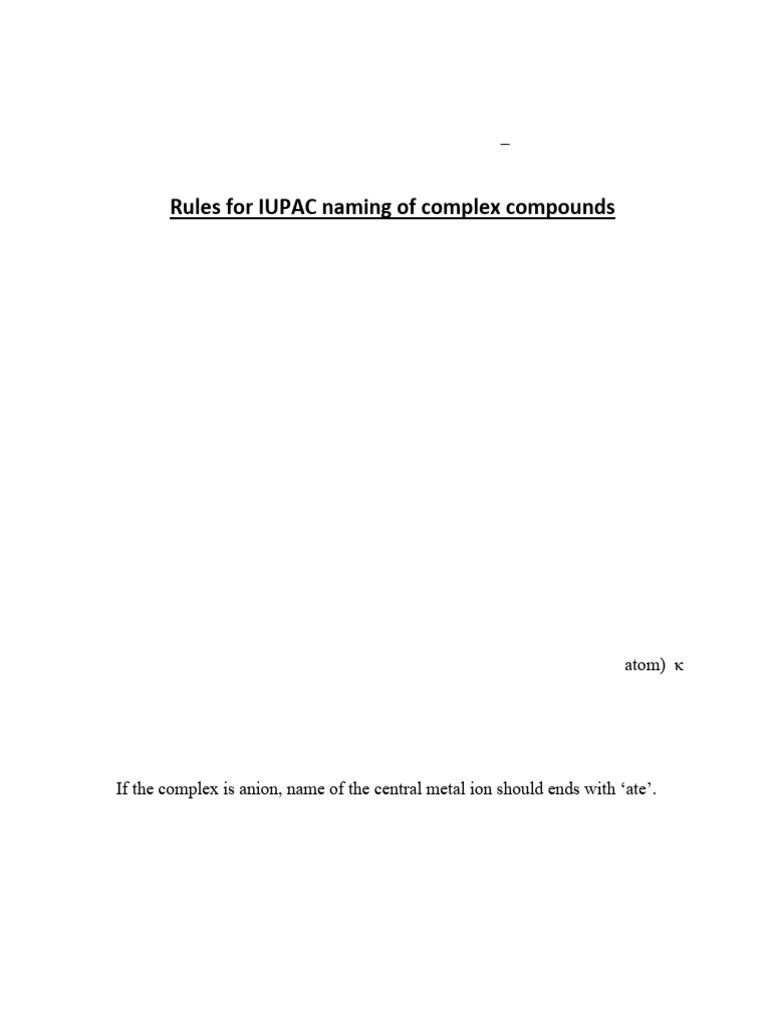 IUPAC Naming Rules for Coordination Compounds | PDF