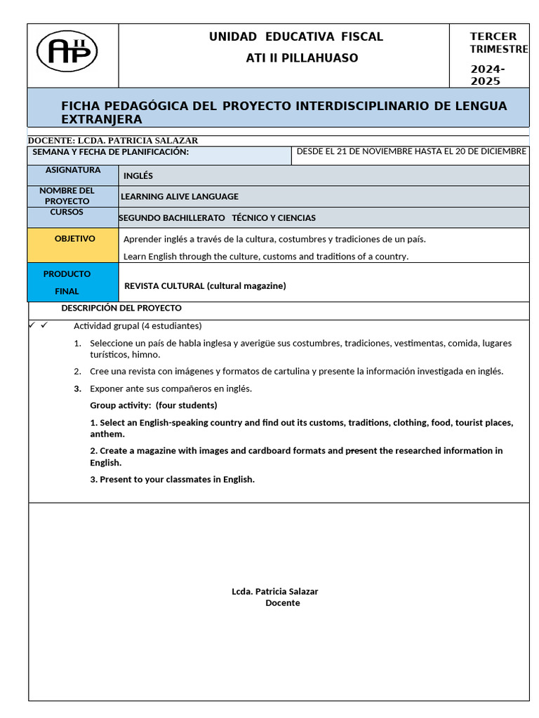 Proyect. Integ. Inglés - Segundo Bachillerato - 3er. Trimestre (1) (3) | PDF