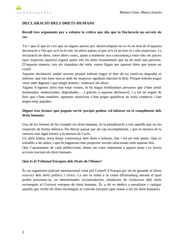 Declaració Dels Drets Humans | PDF