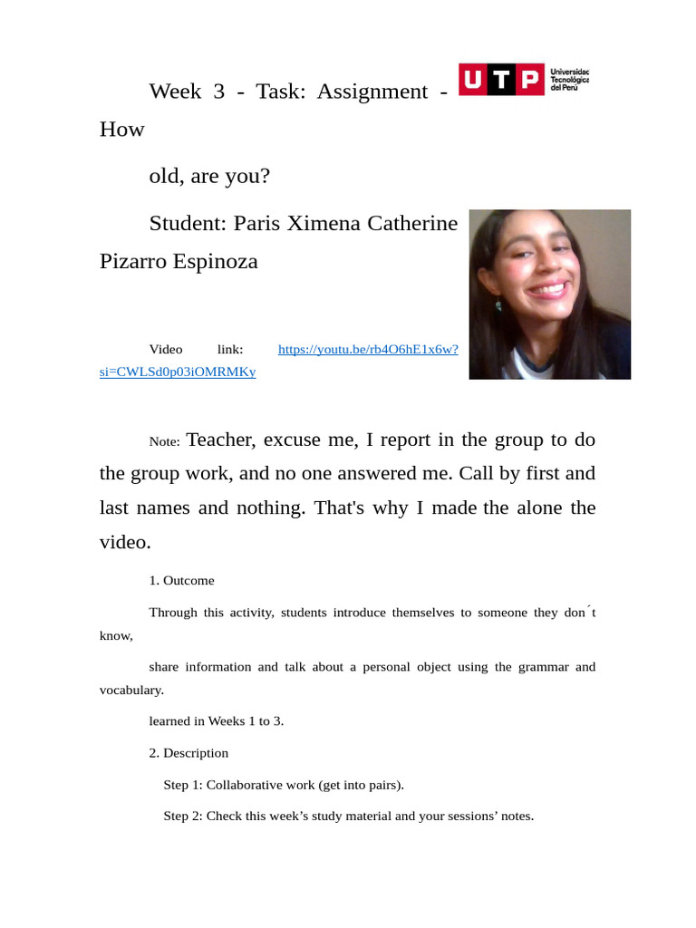 Week 3 Student Introduction Assignment | PDF