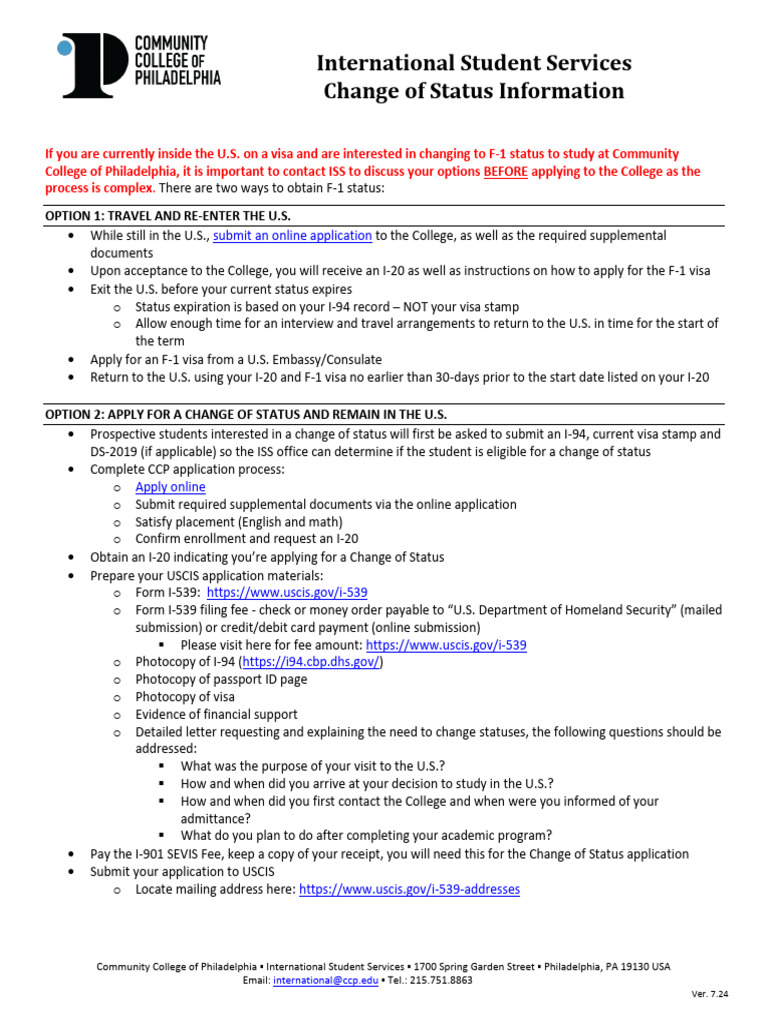 Change of Status Information | PDF | Travel Visa