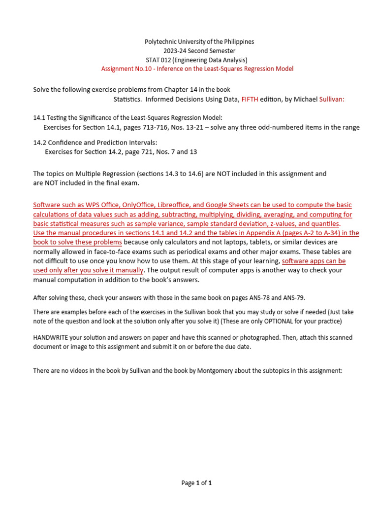STAT.012 Assign.10 - Least-Squares Regression Model - Ver.1.0 | PDF | Regression Analysis ...