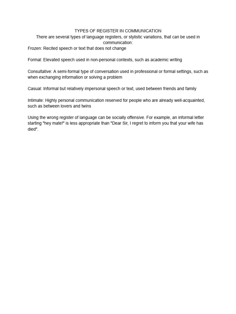 Types of Register in Communication | PDF