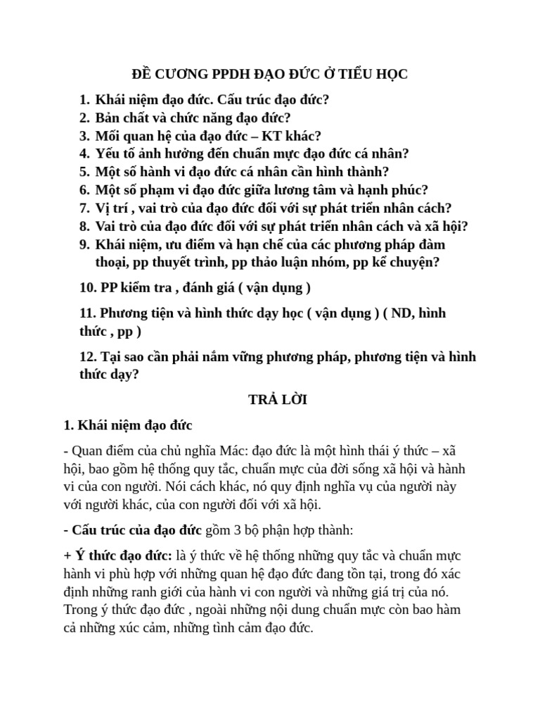 Đề Cương Ppdh Đạo Đức ở Tiểu Học | PDF
