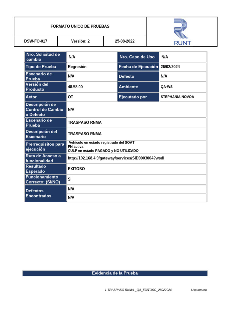 Formato Unico de Pruebas | PDF