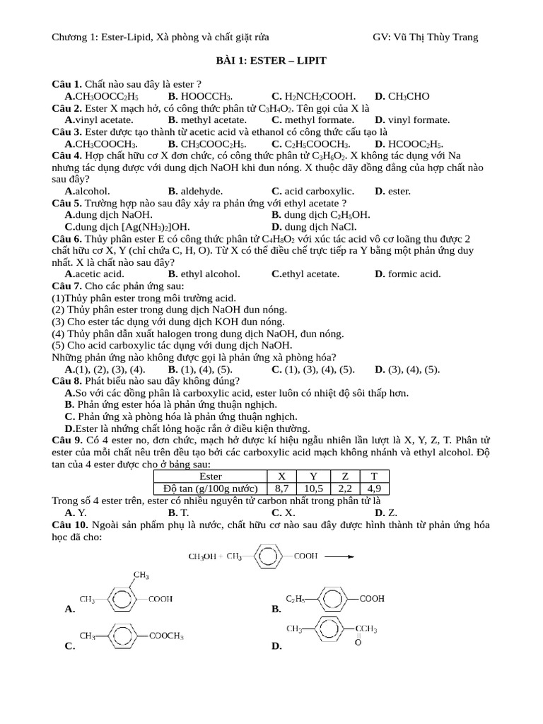 Bài tập ester-lipid-HS | PDF