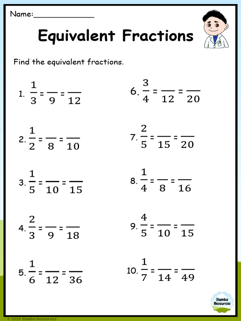 01 Equivalent Fractions Worksheet 1 | PDF