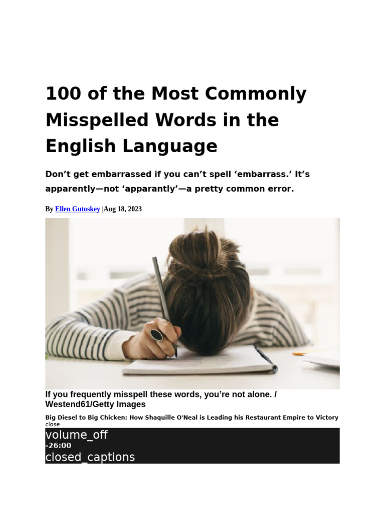 100 Commonly Misspelled English Words | PDF