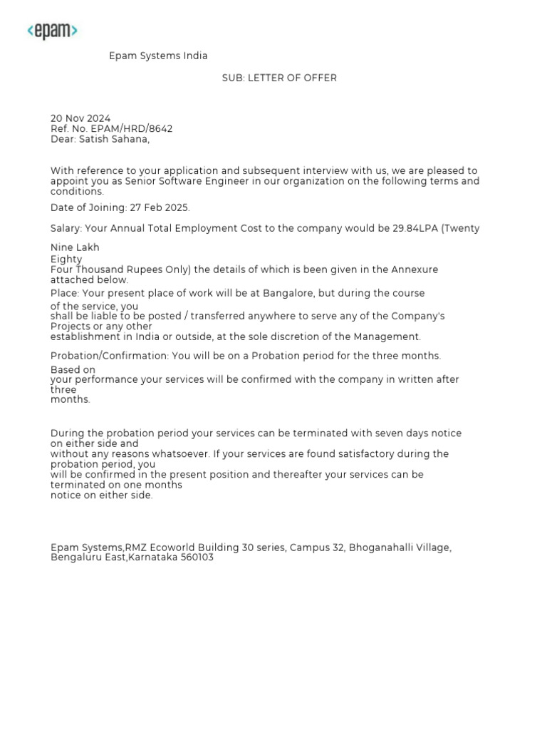 Epam Systems Offer Letter | PDF | Private Law | Justice