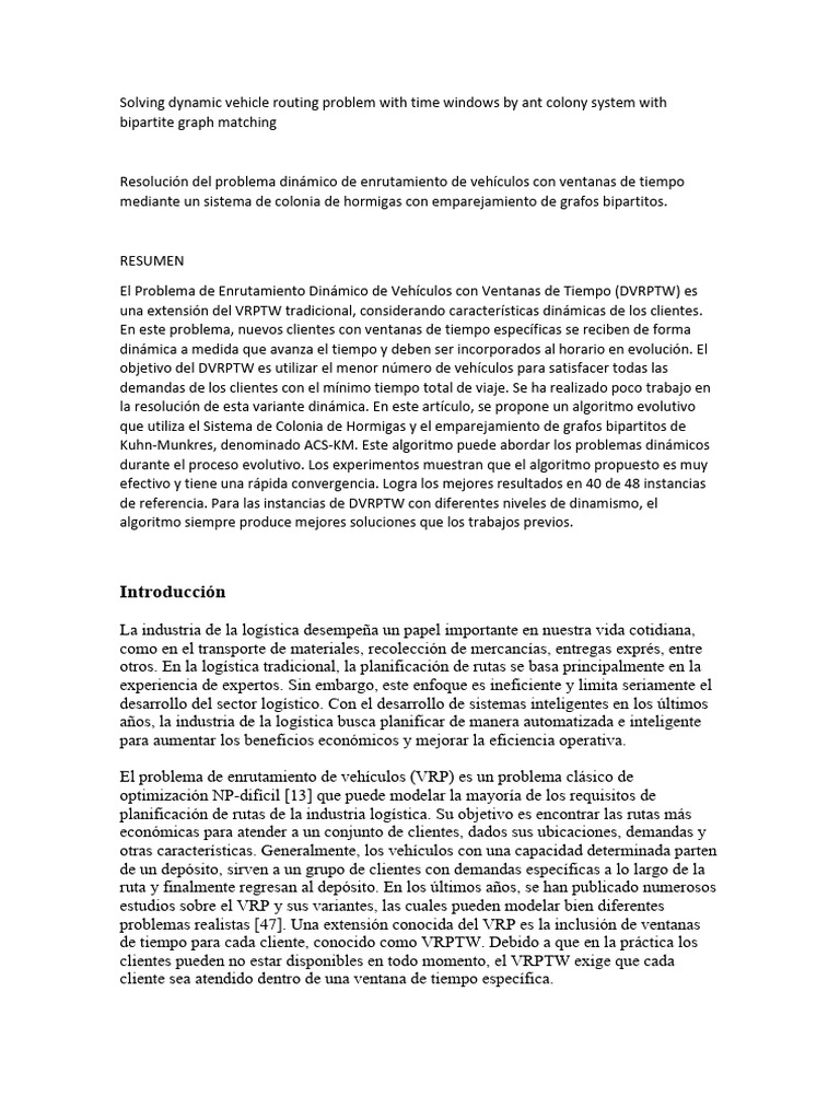 ESPAÑOL Solving dynamic vehicle routing problem with time windows by ant colony system with ...
