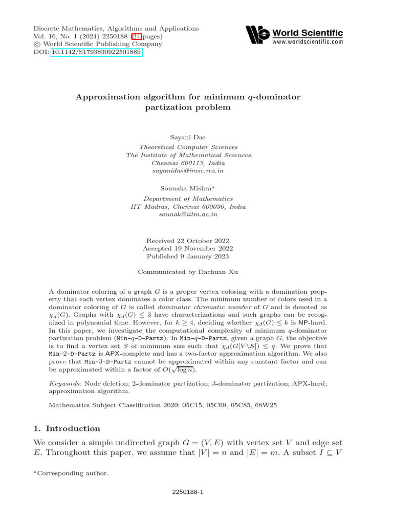 Approximation Algorithm For Minimum Q-Dominator Partization Problem | PDF | Time Complexity ...