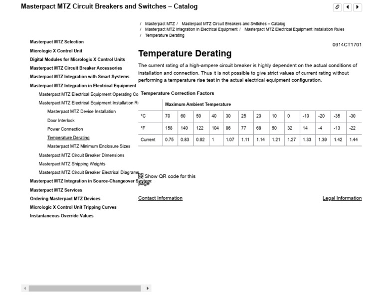 Temperature Derating - Masterpact MTZ | PDF | Switch | Electromagnetism