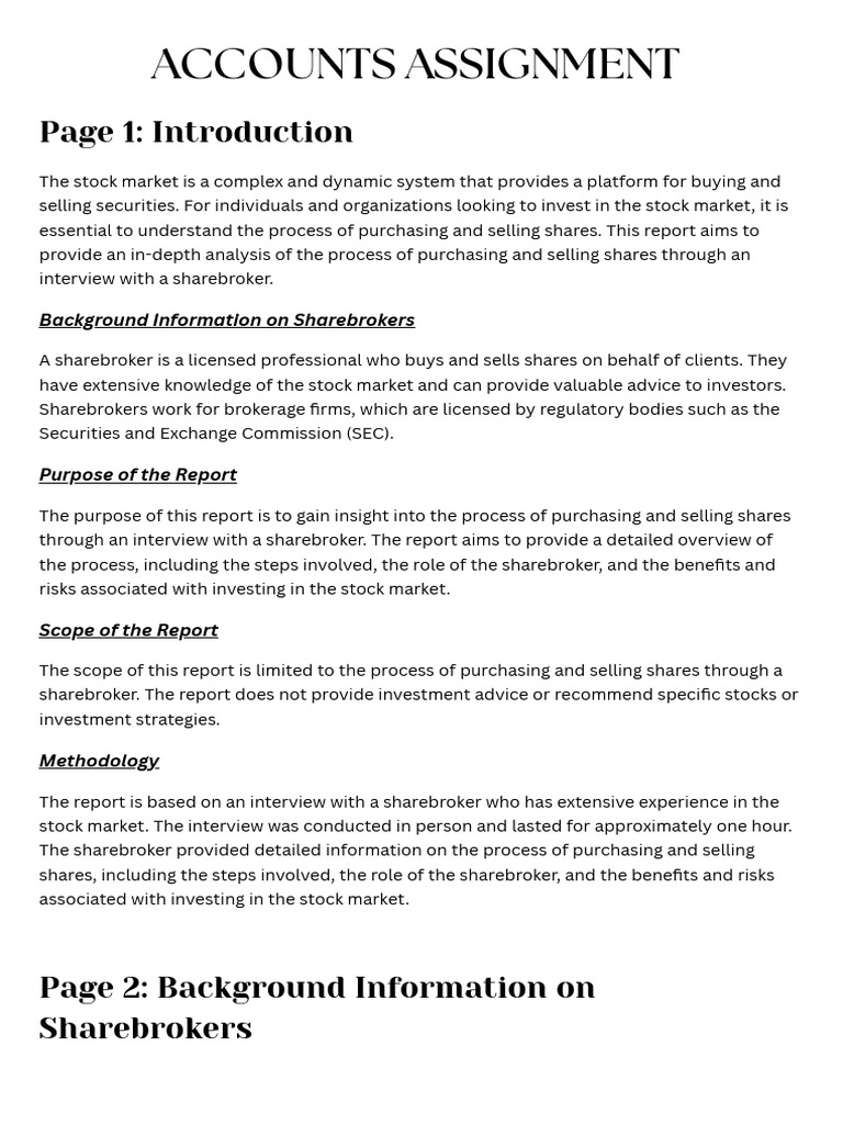 ACCOUNTS ASSIGNMENT | PDF | Stocks | Investing