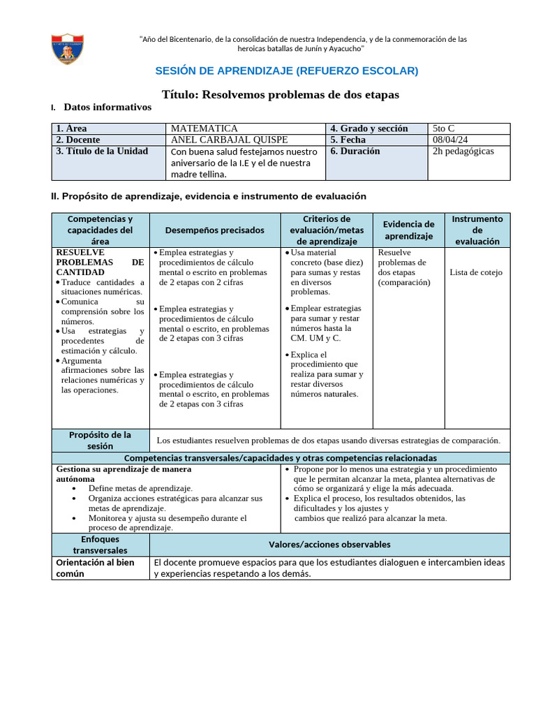 SESION REFUERO MATE 08 DE ABRIL | PDF | Aprendizaje | Evaluación SESION REFUERO MATE 08 DE ABRIL | PDF | Aprendizaje | Evaluación