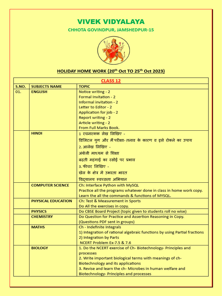 DP Holiday Homework | PDF