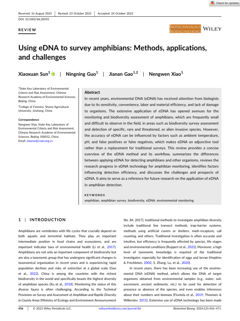 Biotech Bioengineering - 2023 - Sun - Using eDNA to survey amphibians ...