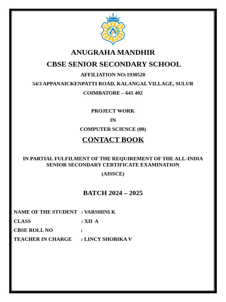 CS first page varshini | PDF | Educational Stages CS first page varshini | PDF | Educational Stages