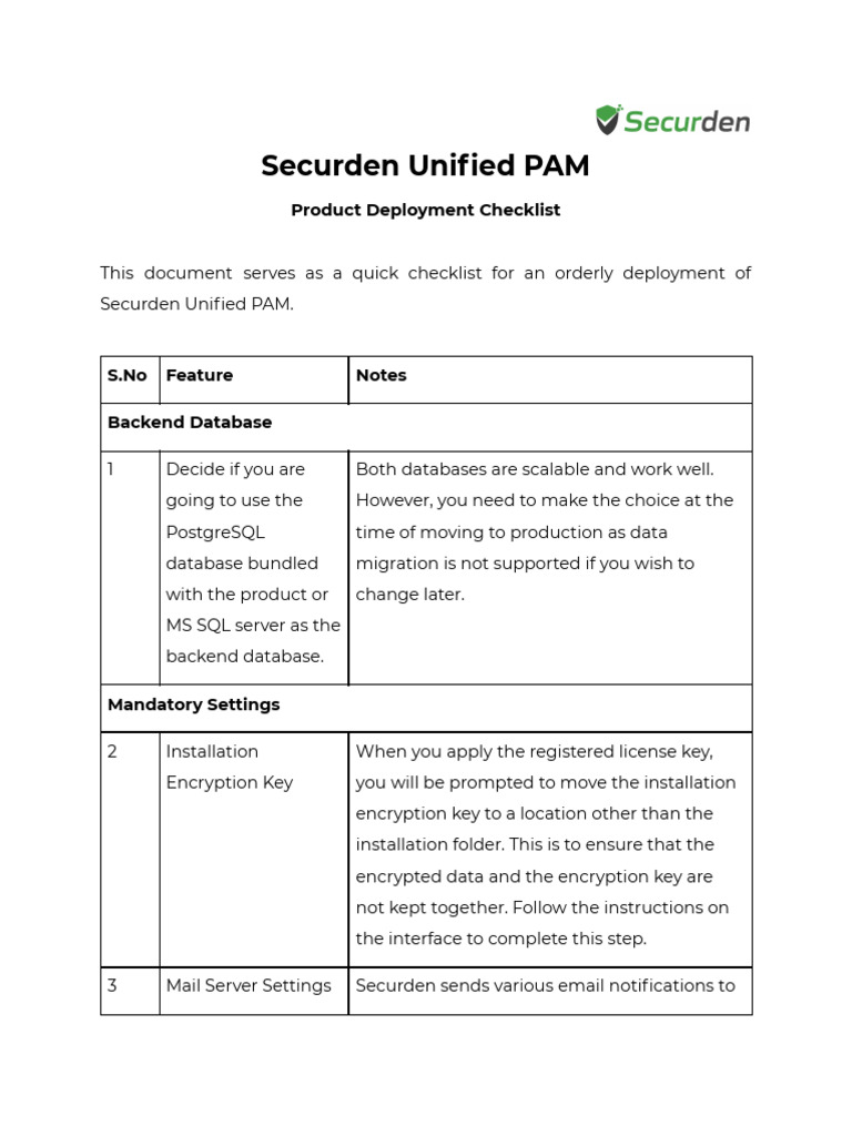 Securden PAM Deployment Checklist | PDF | Backup | Password