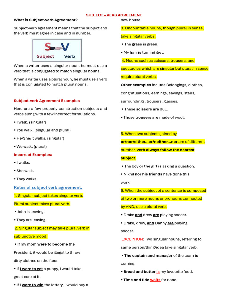 5. SUBJECT-VERB-AGREEMENT | PDF | Plural | Grammatical Number