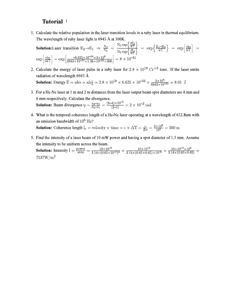 Applied Physics Tutorial 1 To 6 | PDF