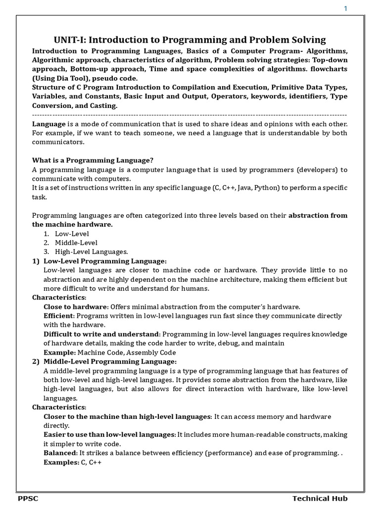 Unit 1 Introduction To Programming Pdf Integer Computer Science 