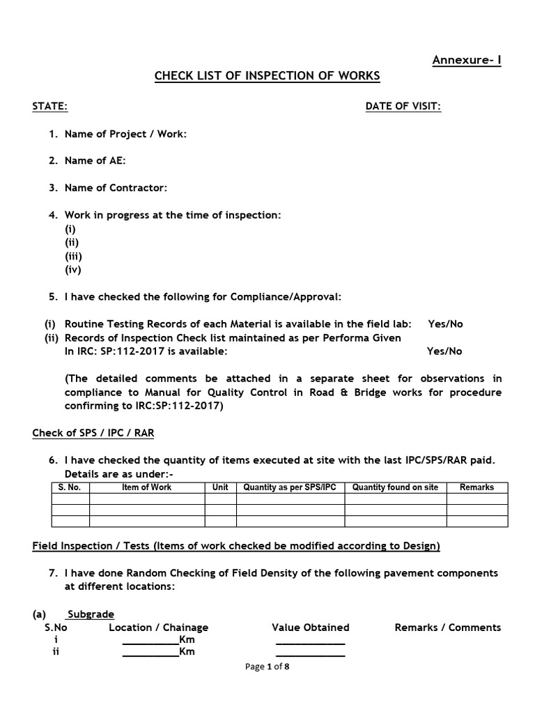 Check List - Annexure (I, II, III, IV & V) | PDF | Concrete | Building Engineering