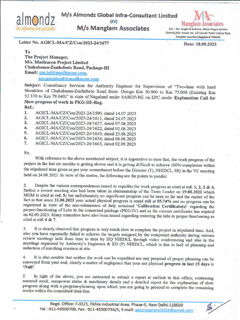 1677-MPL-CZ-3-Explanation Call For Slow Progress of Work | PDF